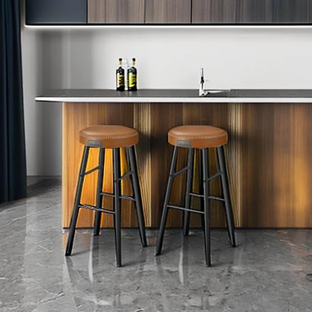 VASAGLE EKHO Collection - Bar Stools Set of 2, Bar Height Bar Stools, Kitchen Counter Stools, Mid-Century Modern Backless Counter Stools, 30-Inch Tall, Kitchen Island Home Bar, Caramel Brown