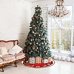 Skycase Christmas Tree Skirt,48 Inch Xmas Tree Skirts Mat,Large Christmas Tree Mat with Snowman Xmas Tree Pattern,Farmhouse Tree Mat Ornaments for Decorations Holiday Party.
