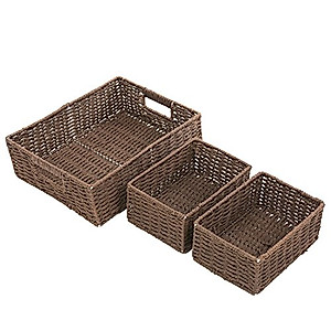 MyGift Rustic Brown Woven Small Storage Baskets for Storage, Decorative Nesting Basket Set, 3 Pack