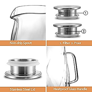 Vzaahu Glass Pitcher with Lid and Handle - Iced Water Carafe - [57 ounces,1.7 L] Lead-free Borosilicate Glass Beverage Jug - Sun Tea Pot Lemonade Milk Dispenser for Fridge Teapot Coffee Juice