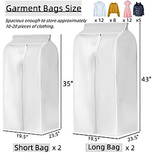 Tlence 4 Pack Hanging Garment Bags, 43" 35" Long Large Closet Clothes Protector with Zipper, Plastic Jackets Storage Rack Cover for Shirt Suits Coat Dress, Bottom Enclosed (Rack not included)