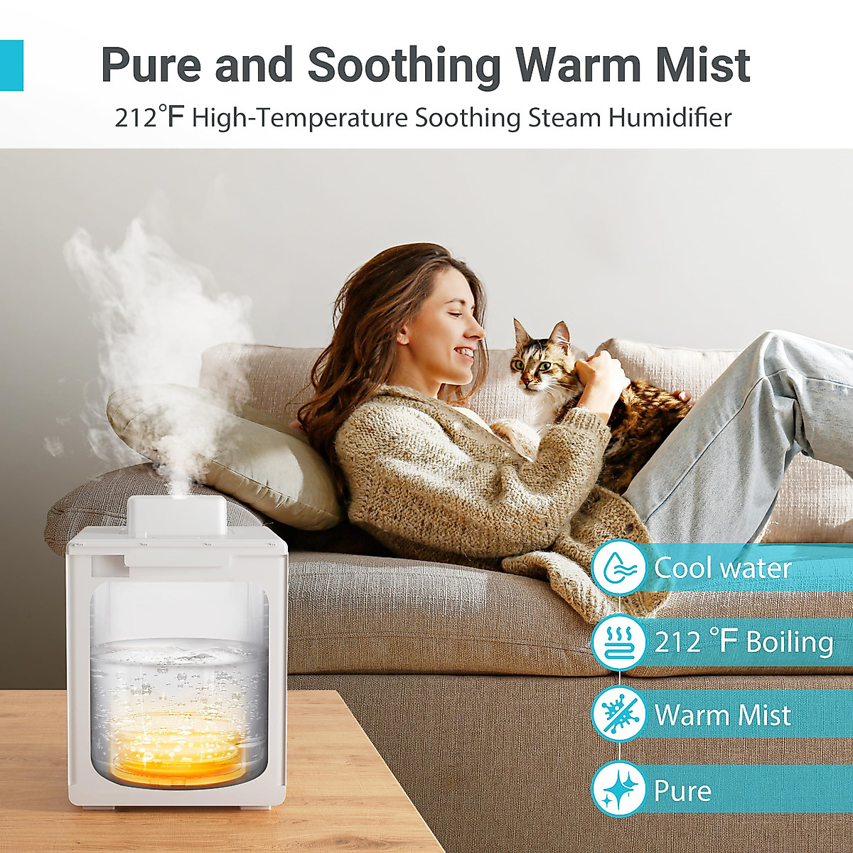 Livatro Stainless Steel Humidifier, 3L Warm Mist Humidifier, Easy Clean with Warm Steam Humidifier, Healthy Air Mist Humidifiers for Bedroom Living Room, with Sleep Mode and Auto-off Setting