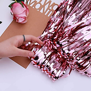 Pink Backdrop Curtain for Party Decorations -6.5x8.2ft, Pack of 2 | LILF Pink Streamers Tinsel with Non-Marking Tape, Foil Fringe Curtain for Birthday Baby Shower Party Supplies Photobooth Props