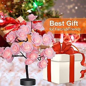 COLORLIFE Birthday Mother's Day Valentine's Day for Mom Women Daughter Wife Girlfriend Sister Pink Flower Rose Tree lamp Cute Room Decor for Bedroom Livingroom