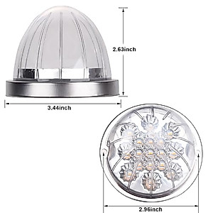 2PCS Dual Revolution Red Turn Signal and Marker to Green Auxiliary 17 LED Watermelon Lights, Clear Lens & Stainless Steel Bezel Marker Lights for Freightliner Kenworth Peterbilt Trailer Heavy Trucks