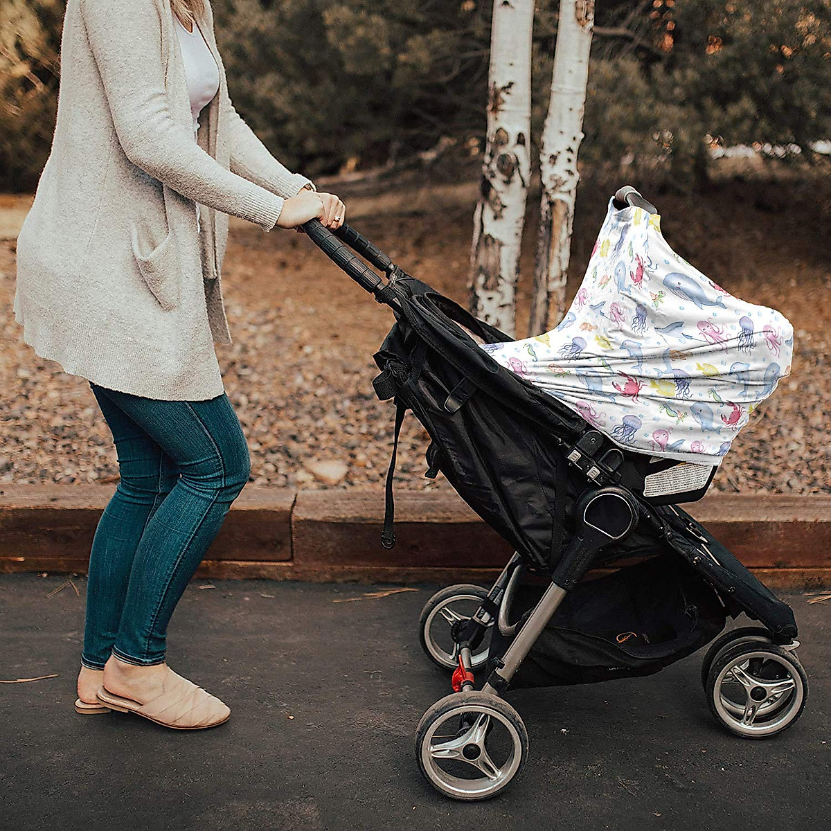 Nursing Cover Breastfeeding Scarf, Animal Theme Cute Cartoon Ocean Creatures Baby Car Seat Covers Stroller Cover, Multi-Use Carseat Canopy Cover for Boys and Girls Shower Gift