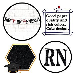 Big RN Energy Banner, Congrats Nurse Bunting Sign, Class of 2024 Nursing School Survivor Graduation Party Decoration Supplies, Black and Red Glitter