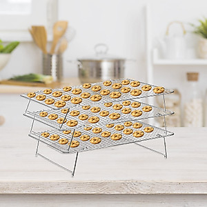 Tebery 304 Grade Stainless Steel Baking Rack 3-Tier Stackable Cooling Rack Set for Baking Cooking Grilling - 16.5" x 12"