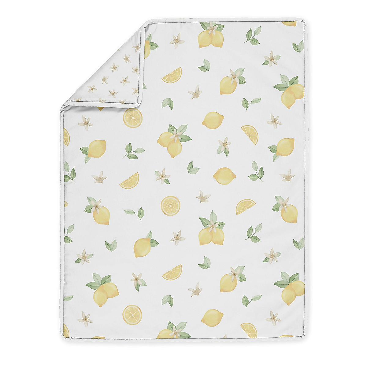 Sweet Jojo Designs Lemon Floral Baby Girl Nursery Crib Bedding Set - 4 pieces - Yellow Green Beige White Watercolor Boho Bohemian Farmhouse Fruit Flower Blossom Botanical Leaf Tassle