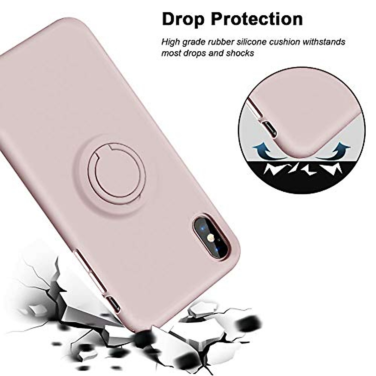 Vooii for iPhone Xs/X Case Kickstand | Baby Grade Liquid Silicone | 10ft Drop Tested Protective, Microfiber Lining Shockproof Full-Body Cover Case for iPhone Xs/X (Sand Pink)