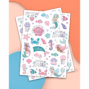 xo, Fetti Under The Sea Mermaid Temporary Tattoos - 56 Glitter styles | Birthday Party Supplies, Sea Creatures Favors, Ocean Animal, Underwater Arts and Crafts