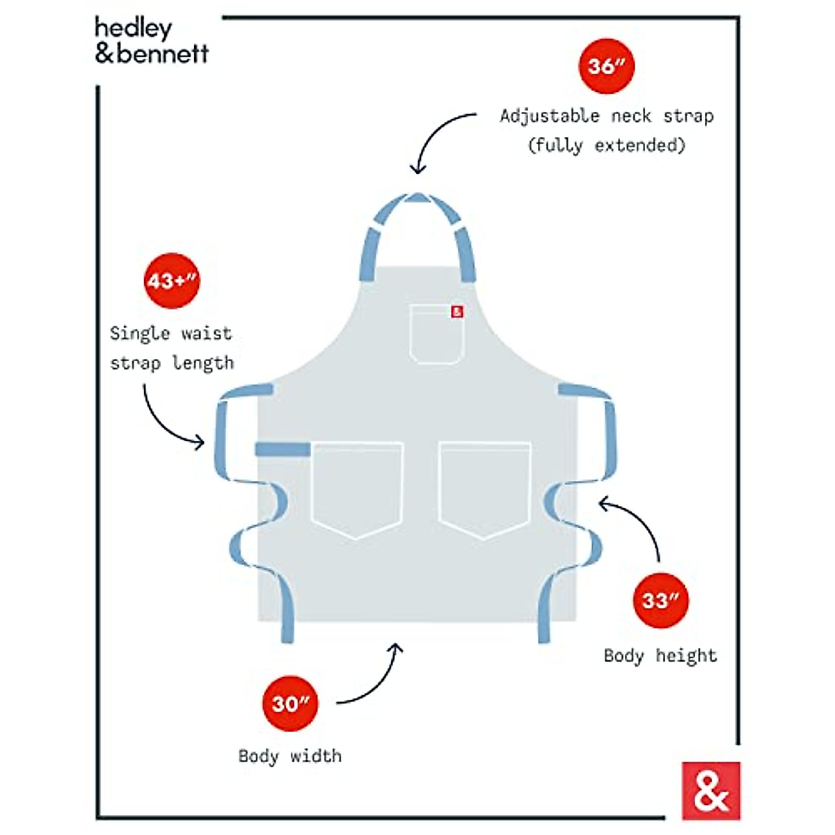 Hedley & Bennett Midnight Blue Essential Apron - Professional Chef Apron with Pockets and Adjustable Bib Strap for Cooking & Grilling - Kitchen Aprons for Men & Women - 8oz 100% Cotton Twill Fabric