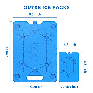 OUTXE Large Ice Packs for Coolers 3-Pack 9.5 * 13 Inch Slim Space Saving Reusable Long Lasting Cold Freezer Packs for Coolers Keep Food Fresh