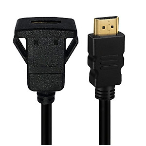 Qaoquda HDMI Square Flush Mount Cable, HDMI Male to Female Mount Extension Cable, Dash Flush Panel Mount Cable for Car, Boat and Motorcycle 1M/3Ft