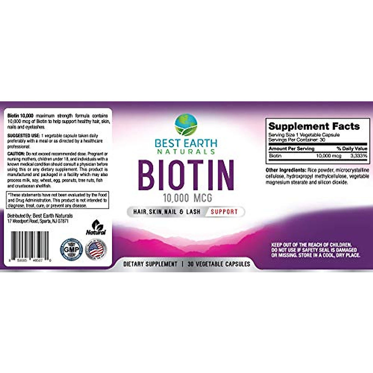 Best Earth Naturals Biotin 10,000mcg - Extra Strength Biotin Vitamin Supplement to Support Hair Growth, Strong Nails, Longer Eye Lashes and Healthy Skin