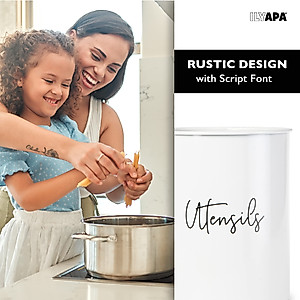 Ilyapa White Utensils Holder, Farmhouse Utensil Holder, Countertop Caddy Cooking Utensil Organizer, Galvanized Crock, White Kitchen Decor for Countertops 5.5" x 6.75"