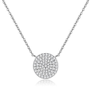Lavishe Rhodium Plated 925 Sterling Silver Cubic Zirconia Disc Necklace With Circle Pendant 12mm Diameter, 18 Inch