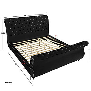 Roundhill Furniture Evora Velvet Upholstered Button Tufted, King, Black