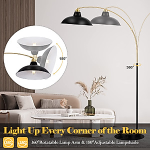FILIYANO Arc Floor Lamp for Living Room, Marble Base Standing Lamp - Black Gold Floor Lamps with 360° Rotatable Arm, Industrial Tall Lamp Metal Material, Reading Lamp for Bedroom Couch Sofa Desk