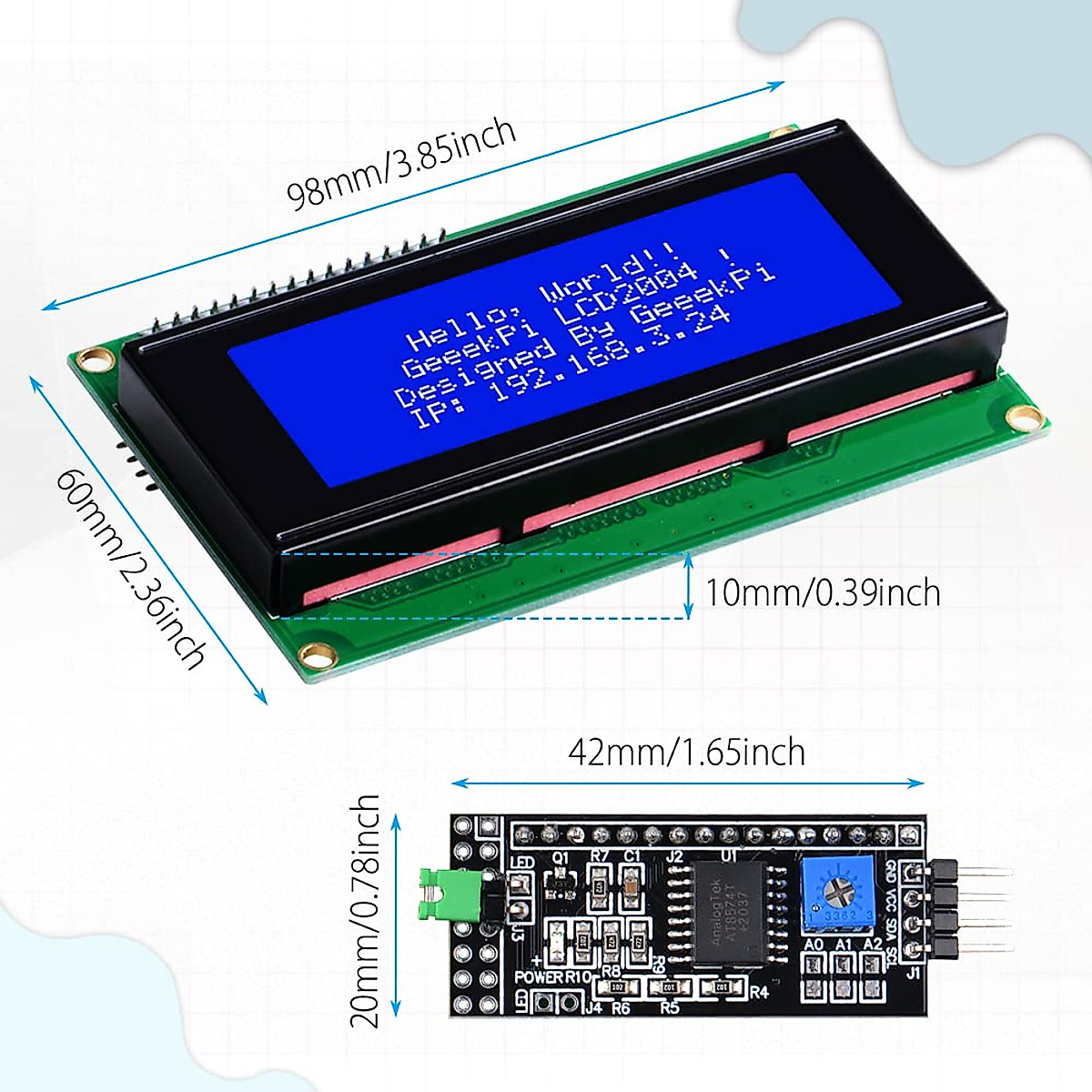 GeeekPi 4Pack IIC I2C TWI Serial LCD 2004 20x4 Display Module with I2C Interface Adapter Blue Backlight for Raspberry Pi Arduino STM32 DIY Maker Project Tinker Board Electrical IoT Internet of Things