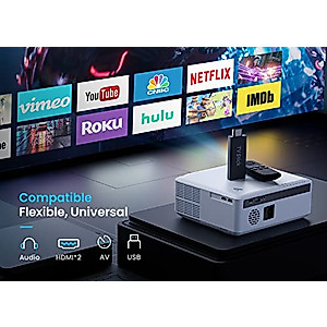 Projector with 5G WiFi and Bluetooth 5.1, ACROJOY Native 1080P Mini Projector 4K Support with 120" Screen & 400" Display, Outdoor Movie Home Theater LED LCD Projector Compatible with TV Stick/HDMI/USB