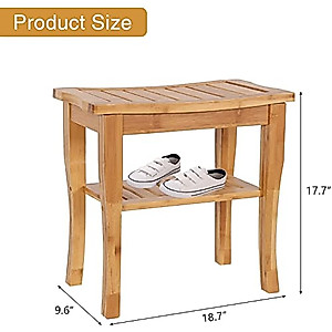 Sangsan Bamboo Shower Stool Shower Bench - Shower Bath Seat 2-Tier Spa Stool Foot Rest with Storage Shelf and Non-Slip Feet, Organizer for Bathroom Indoor & Outdoor, Natural