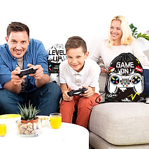 Eccliy 20 Pcs Video Game Party Drawstring Bags 12 x 10 Inch Gaming Party Gift Bag Birthday Party Supplies for Boys Adult(Black, White,Vivid Style)