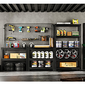POOUPHV 72" H Garage Shelving Heavy Duty Storage Shelves Loads 2000LBS,Adjustable 5 Tier Garage Storage Shelves Rack Shelf for Basement, Pantry, Warehouse, Kitchen, 72" H x 31.5" W x 15.7" D, Black