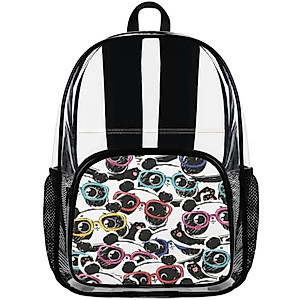 Cute Animal Panda Glasses Clear Backpack, Heavy Duty PVC School Bag for Girls Boys Teens, Transparent Backpack with Laptop Compartment for Women Men Work Travel