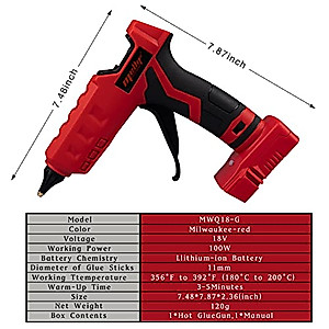 Mellif Cordless Hot Glue Gun for Milwaukee 18V Battery, Handheld Electric Power Glue Gun Full Size for Arts & Crafts & DIY with 20 0.43" Glue Sticks (Battery Not Included)