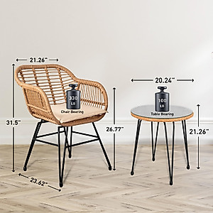 3 Piece Outdoor Wicker Conversation Bistro Set, All-Weather Outdoor Patio Furniture w/Table and Cushions, Porch Furniture Rattan Patio Set for Poolside Garden Backyard, Yellow/Beige