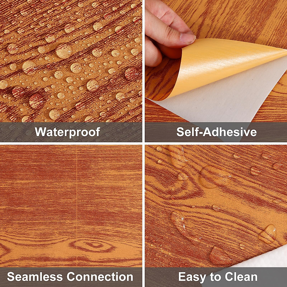 HATOKU 17.7" x 196" Brown Wood Peel and Stick Wallpaper, Contact Paper for Cabinets PVC Self Adhesive Wallpaper for Desk Drawer Shelf Liner