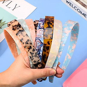 3 Colors Tortoise Shell Headband Set: Wide Acetate, Resin, Skinny Thin Headbands with Teeth for Women and Girls (White Laser, Leopard, Ivory)