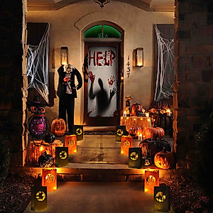 Stmarry 48 pcs Halloween Luminary Bags, Flame Resistant Luminaries, Orange and Black Tea Light Candle Bags - Witch, Black Cat Silhouette Decorations & Party Lanterns