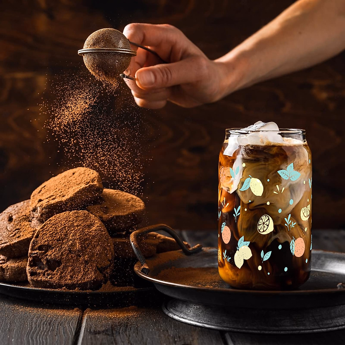 Cold Temperature Change Glass Cup - 4 Pack, 16 oz Can Shaped Glass Cups, Drinking Glasses, Beer Mug, Iced Coffee Mug, Cola Mug, Water Mug, Soda Mug, with Glass Straw and Two Cleaning Brushes