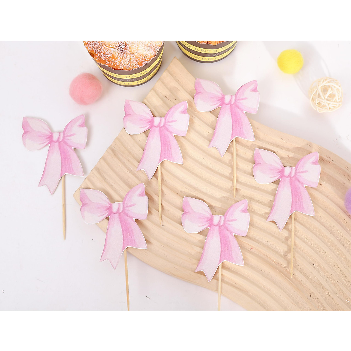 Bow Birthday Cupcake Toppers - Bow Tie Bridal Shower Bachelorette Party Supplies,Bow Theme Cake Topper,Girls Birthday Wedding Decorations,She's Tying The Knot Confetti