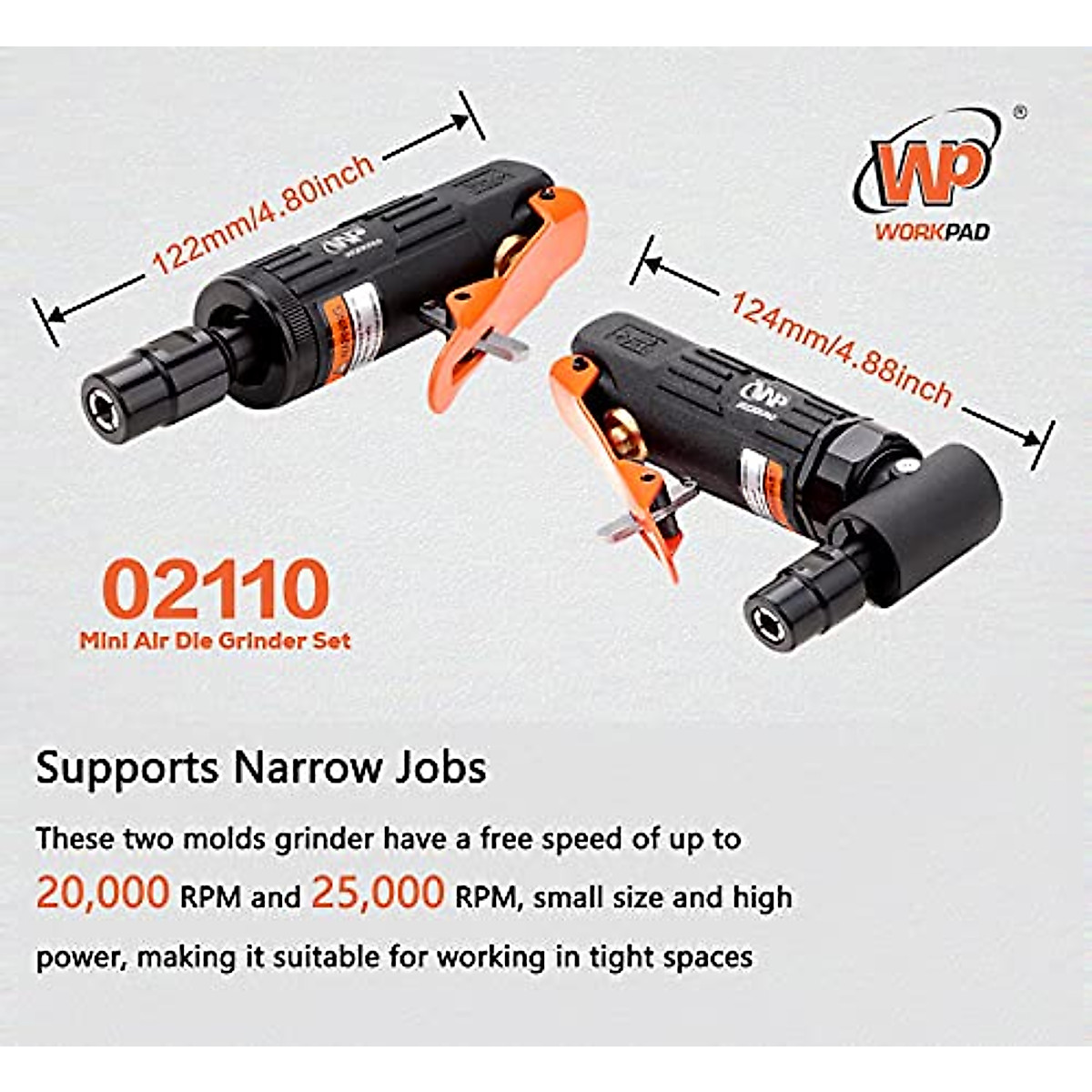 WORKPAD 2PCS Air Die Grinder Set, Straight/Angled Air Die Grinder Kit with 1/4 and 1/8 inch Collets, Pneumatic Tools…