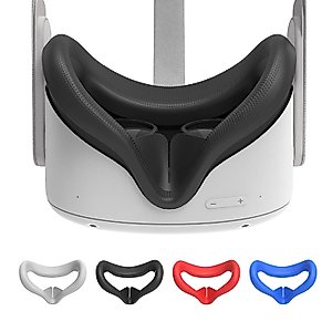 LEABBY 3Pcs VR Silicone Face Cover Compatible with Oculus Quest 2,Light-Thin VR Face Pads,Waterproof Anti-Dirty Replacement Facial Cushion VR Pads Accessories (Black+Gray+Blue)