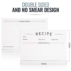 Modern Recipe Cards (Set of 60) - 4x6” Double Sided Premium Thick Card Stock w/Bonus Measuring Chart and PVC Card Protector (4 x 6 inches)