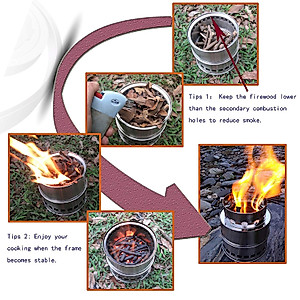 SOLEADER Portable Wood Burning Camp Stoves - Stainless Steel Compact Gasifier Stove - Twig Stove for Camping, Hiking, Picnic, BBQ, Backpacking The 3rd Generation