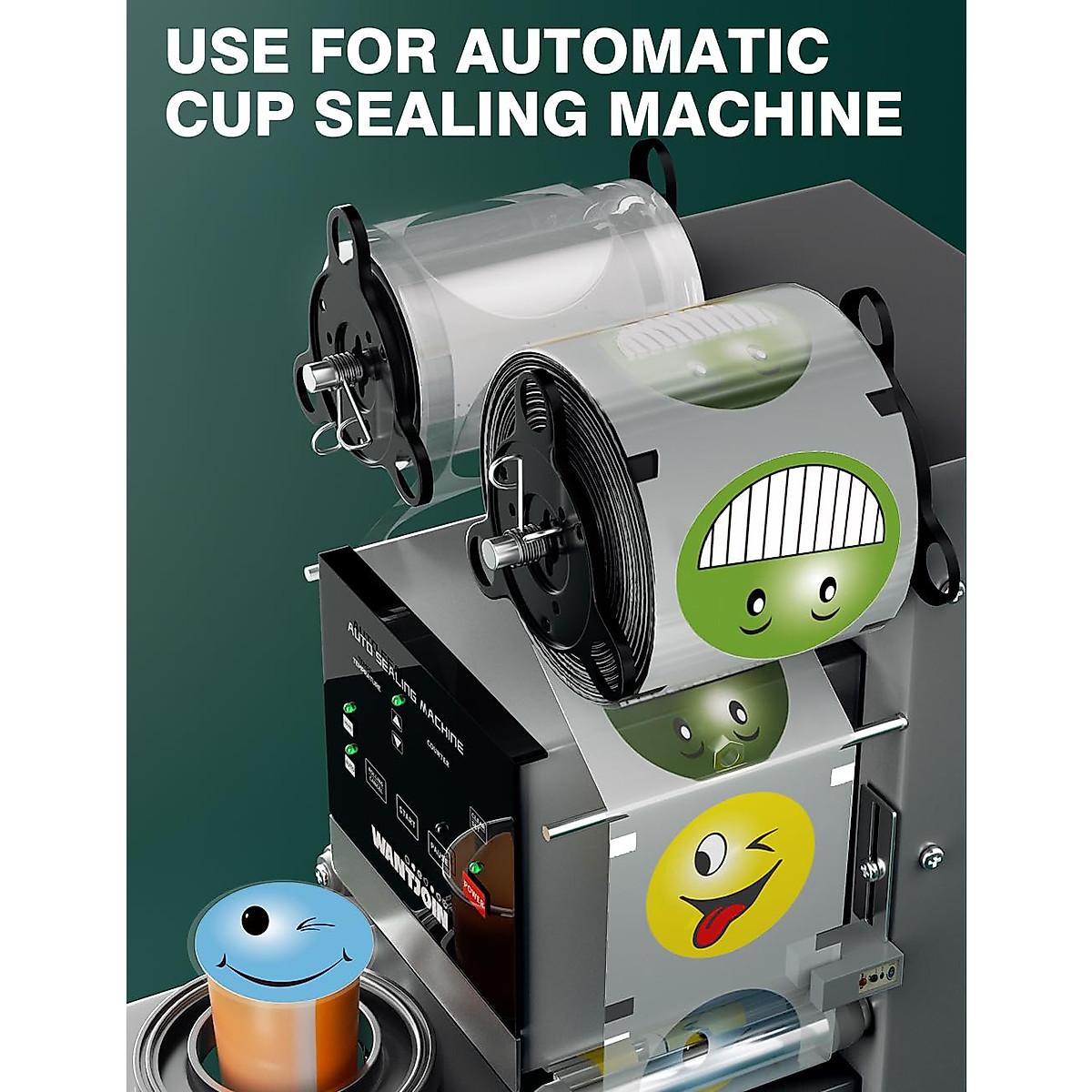 WantJoin 2 Rolls Cup Sealing Film, Cup Sealer Film 90-105 mm(3.5-3.7in） 6400 Cups for PP Plastic and Paper Cups, Tea Cup Sealing Film for Coffee Shop, Milk Tea Shop, Bar, Colourful