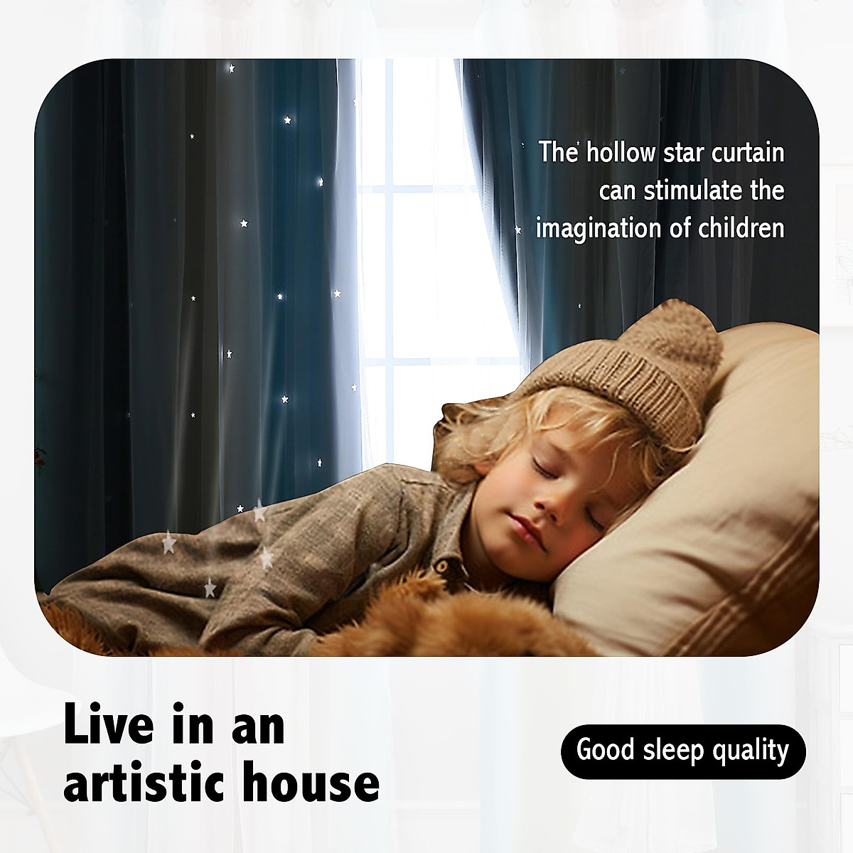 Anytime Dream Star Blackout Curtains for Kids Rooms Girl Princess Curtain for Daughter Bedroom Window (Blue,1 Panel,W52 x L63inch)