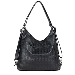 Chikencall Over-size Skull Print Bucket Bag or Women 3 Ways Multifunction Backpack Shoulder Bag Vegan Leather Punk Rock Large Crossbody Bag Black-Skull-print