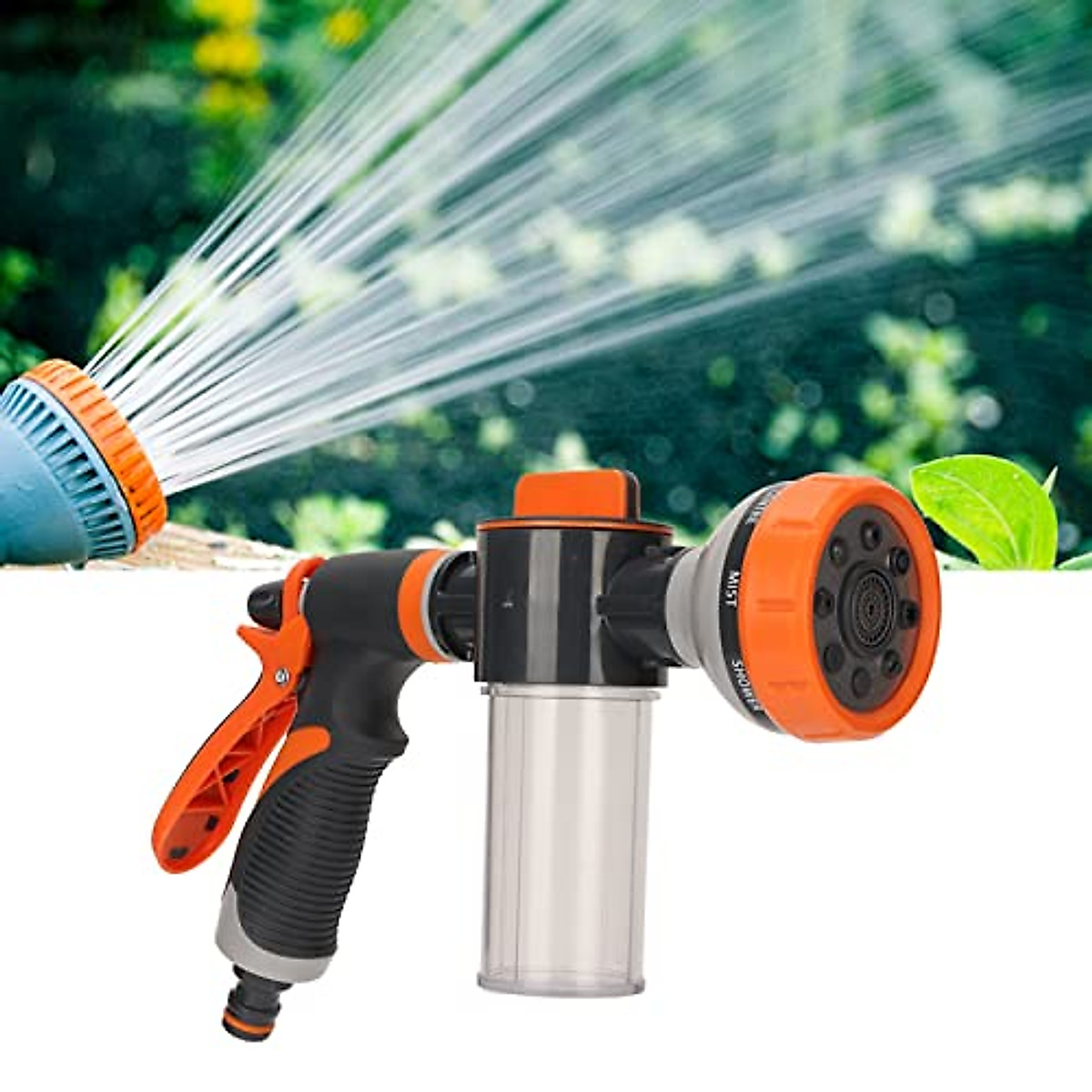 Garden Foam Sprayer, 8 Modes Multifunctional Water Spraying Nozzle Widely Used Labor Saving Concentrated Water Pressure Longer Spray Distance for Car Washing Rear Trigger