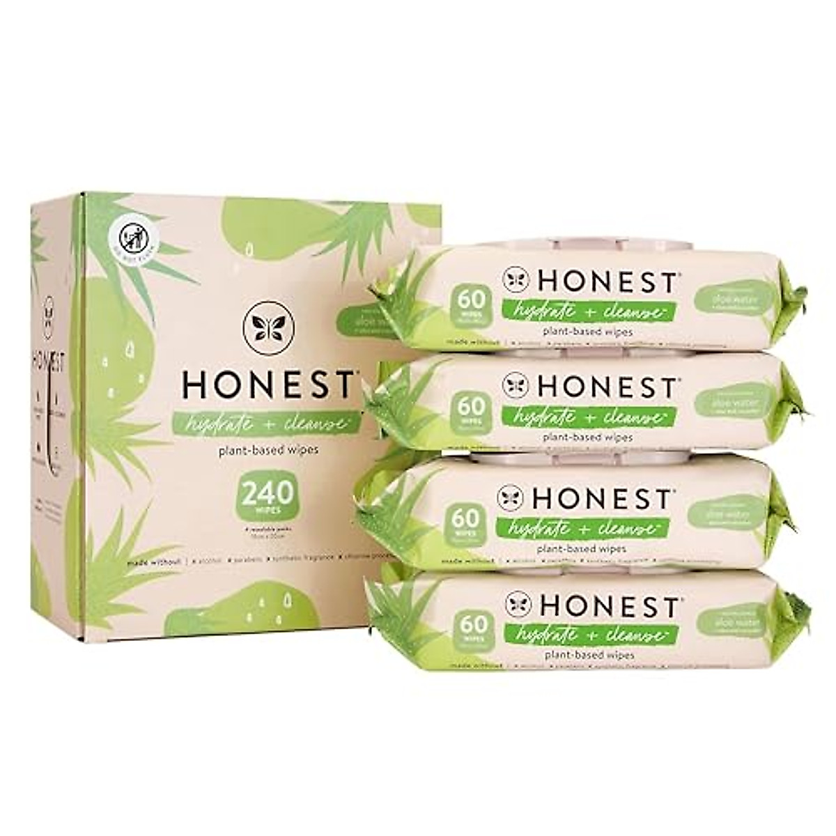 The Honest Company Hydrate + Cleanse Naturally Scented Wipes | Cleansing Multi-Tasking Wipes | 99% Water, Plant-Based, Hypoallergenic | Aloe + Cucumber, 240 Count