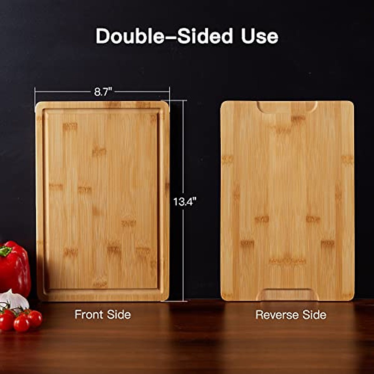 Small Cutting Board, Bamboo Chopping Board for Kitchen, Meat Butcher Block Cutting Board, Wooden Cheese Board with Juice Groove and Handle by FURNINXS, 12" x 8"