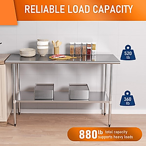 HOCCOT Stainless Steel Table for Prep & Work 24" X 60" inches with Adjustable Shelf, Commercial Workstations, Utility Table in Kitchen Garage Laundry Room Outdoor BBQ