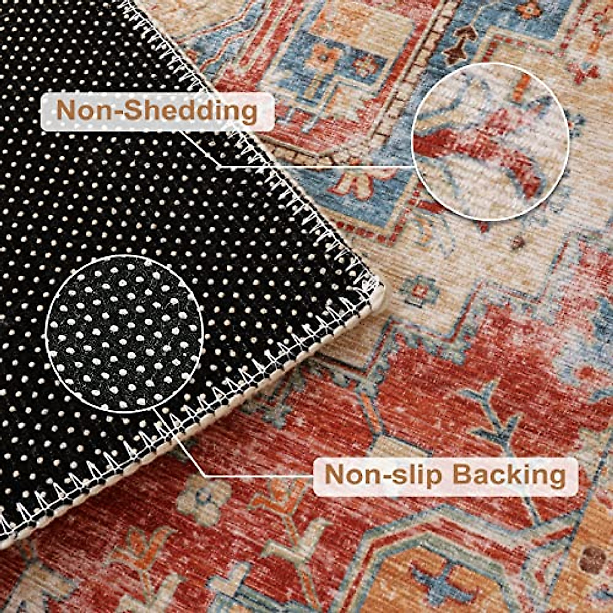 Lanffia Boho Rug Runner 2x5 Washable Persian Hallway Runner Rug Vintage Distressed Entry Throw Area Rug Non-Slip Low-Pile Floor Carpet for Kitchen Bathroom Laundry Room Bedroom, Yellow/Multi