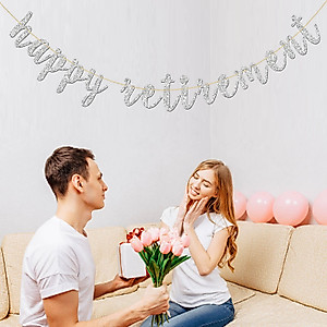 INNORU Glitter Silver Happy Retirement Banner - for Farewell Party - Leaving - Finally Retiring Party Bunting Decorations