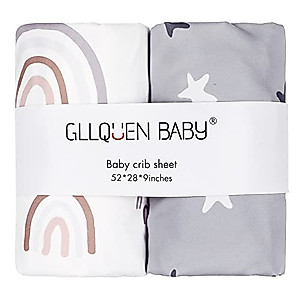 GLLQUEN BABY Crib Sheets for Boys Girls, Organic Fitted Crib Sheets Elastic Toddler Bed Crib Mattress Sheet Floral Pattern, Standard Safe Crib Sheets for Baby Unisex 52"x 28" x9"(Star)